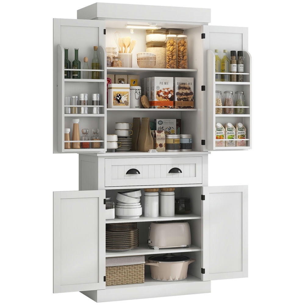 Resenkos Kitchen Pantry,71" Kitchen Pantry Cabinet with LED Lights, 6 ...