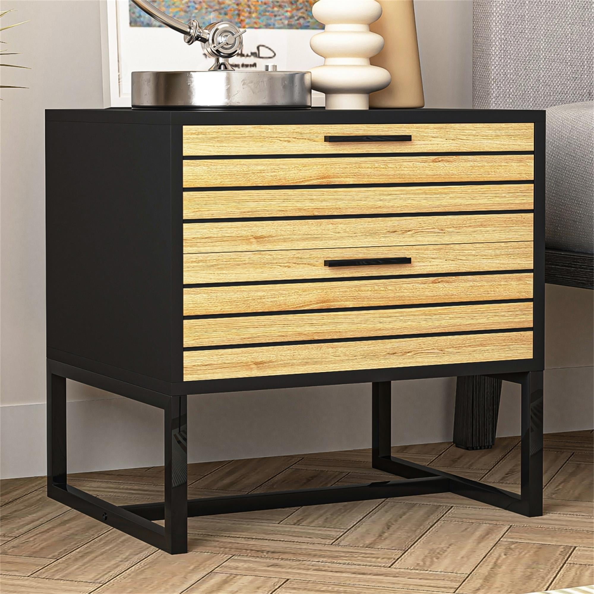 Resenkos Mid-Century Nightstand with Natural Accent Drawer for Bedroom ...