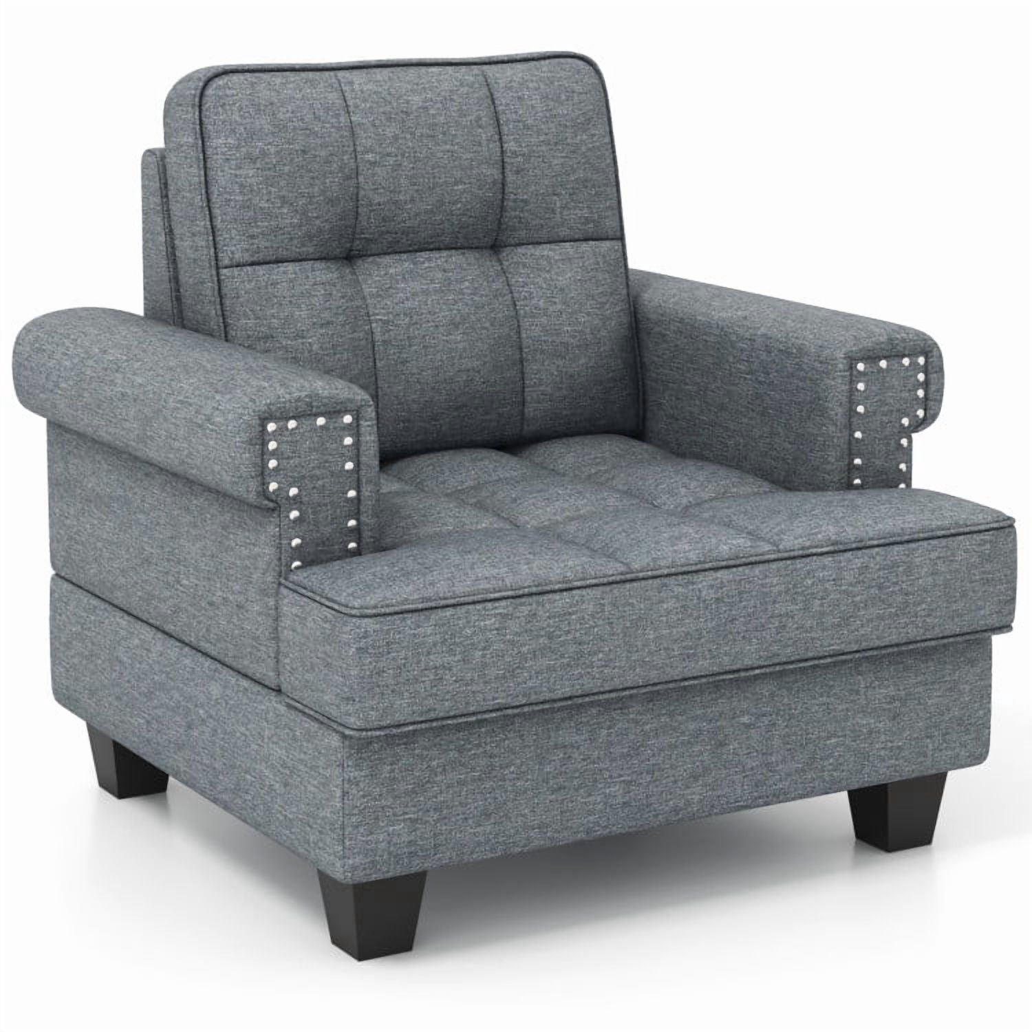 Resenkos Mid-century Modern Accent Armchair Tufted Linen Club Chair ...