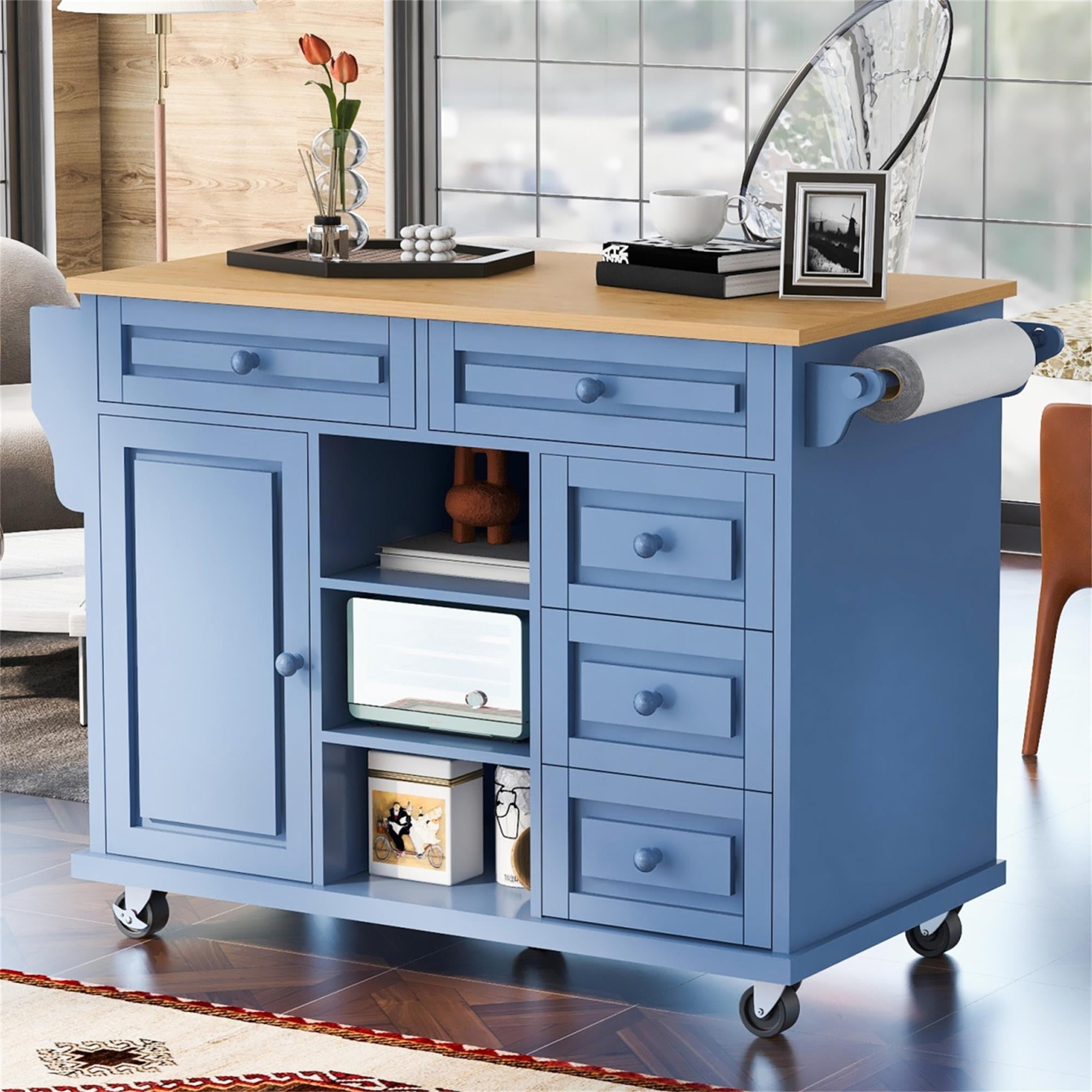 Resenkos Mobile Kitchen Island with Storage, Portable Kitchen Cart ...