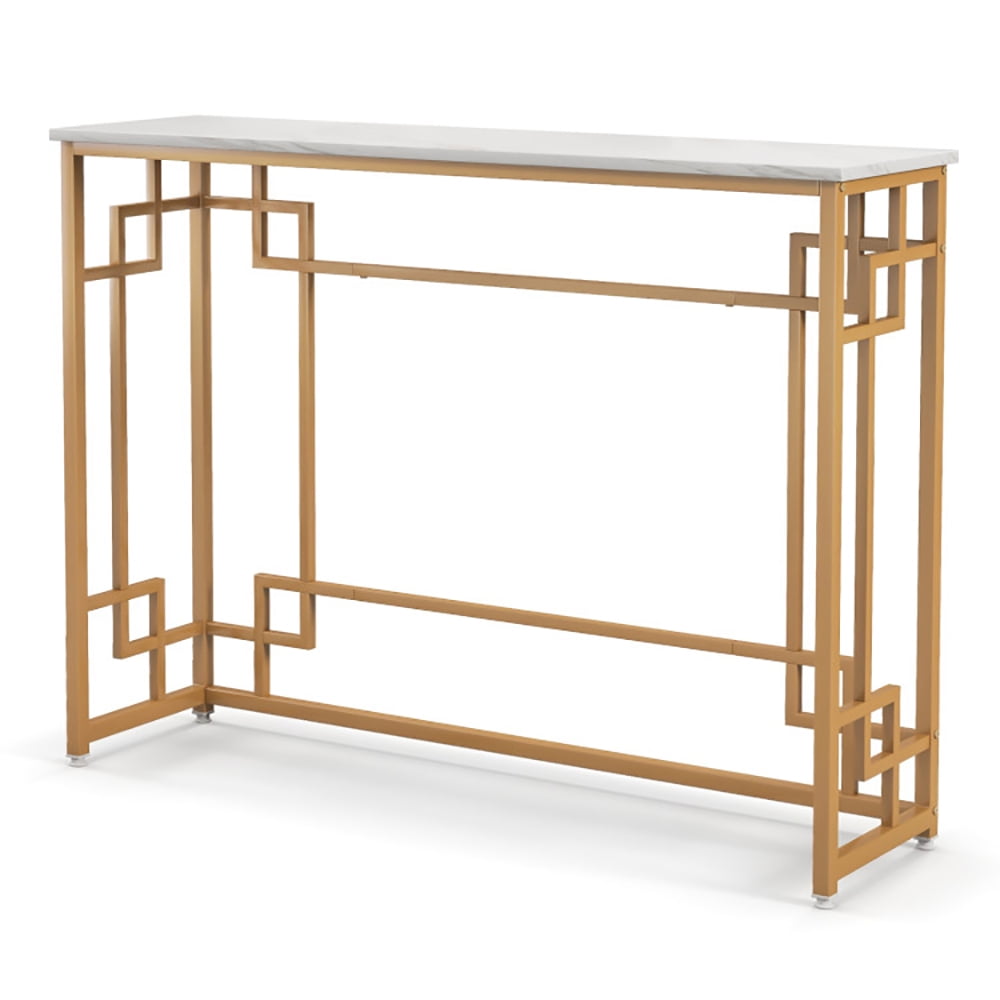 Resenkos Modern Console Table with Geometric Frame and Faux Marble ...
