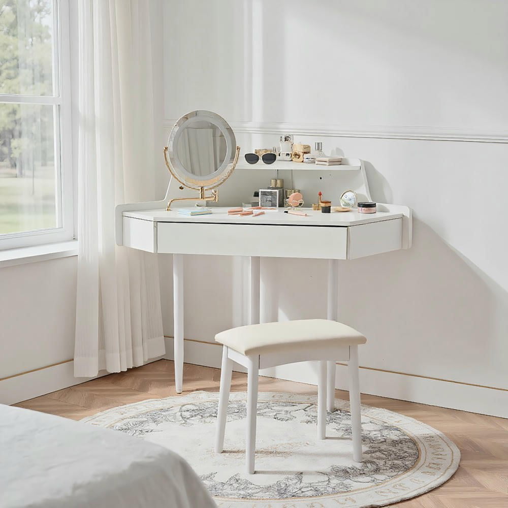 Resenkos Modern Corner Makeup Vanity Desk with Large Storage, LED ...