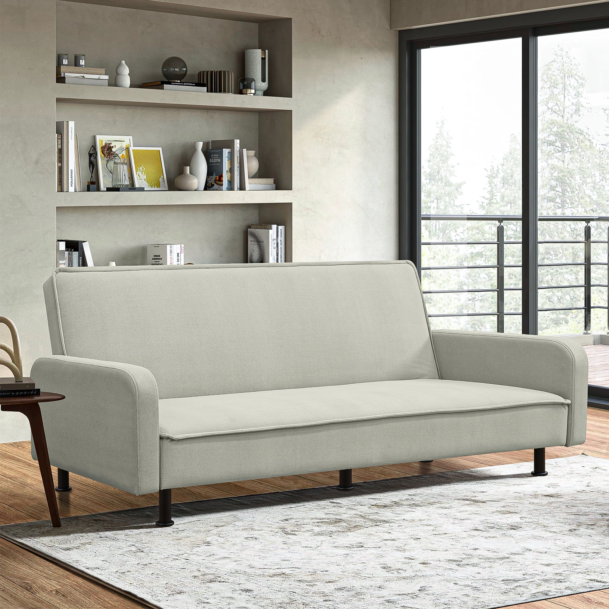 Resenkos Convertible Futon Loveseat, Fabric Upholstered, Black Metal ...