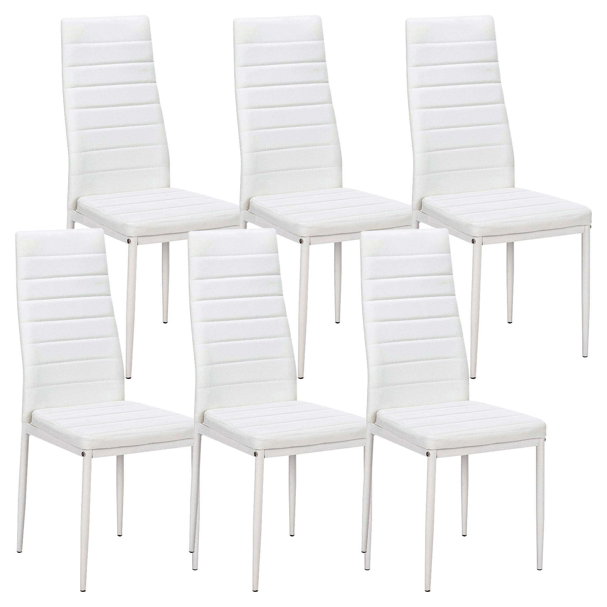 Resenkos Set of 6 White Leather Dining Chairs with Rhombus Patterned ...