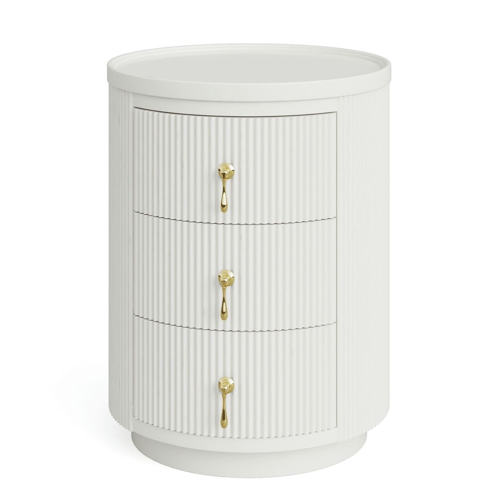 Resenkos Nightstand, Night Stand,3 Drawers Nightstand, Modern Round ...