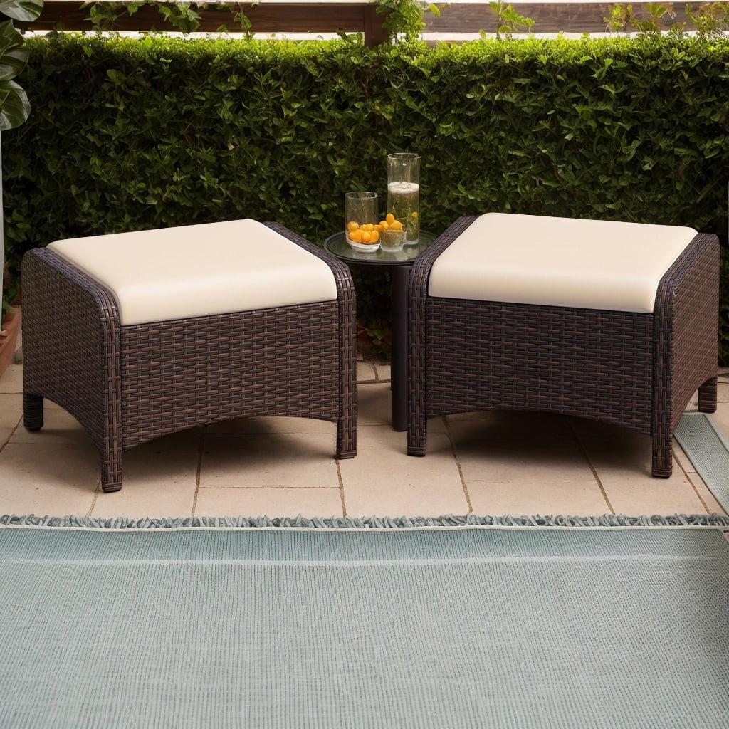 Resenkos Outdoor Footstool Footrest,2 Pieces Outdoor Patio PE Wicker ...