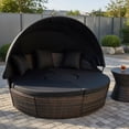 Resenkos Outdoor Rattan Daybed with Adjustable Retractable Canopy ...