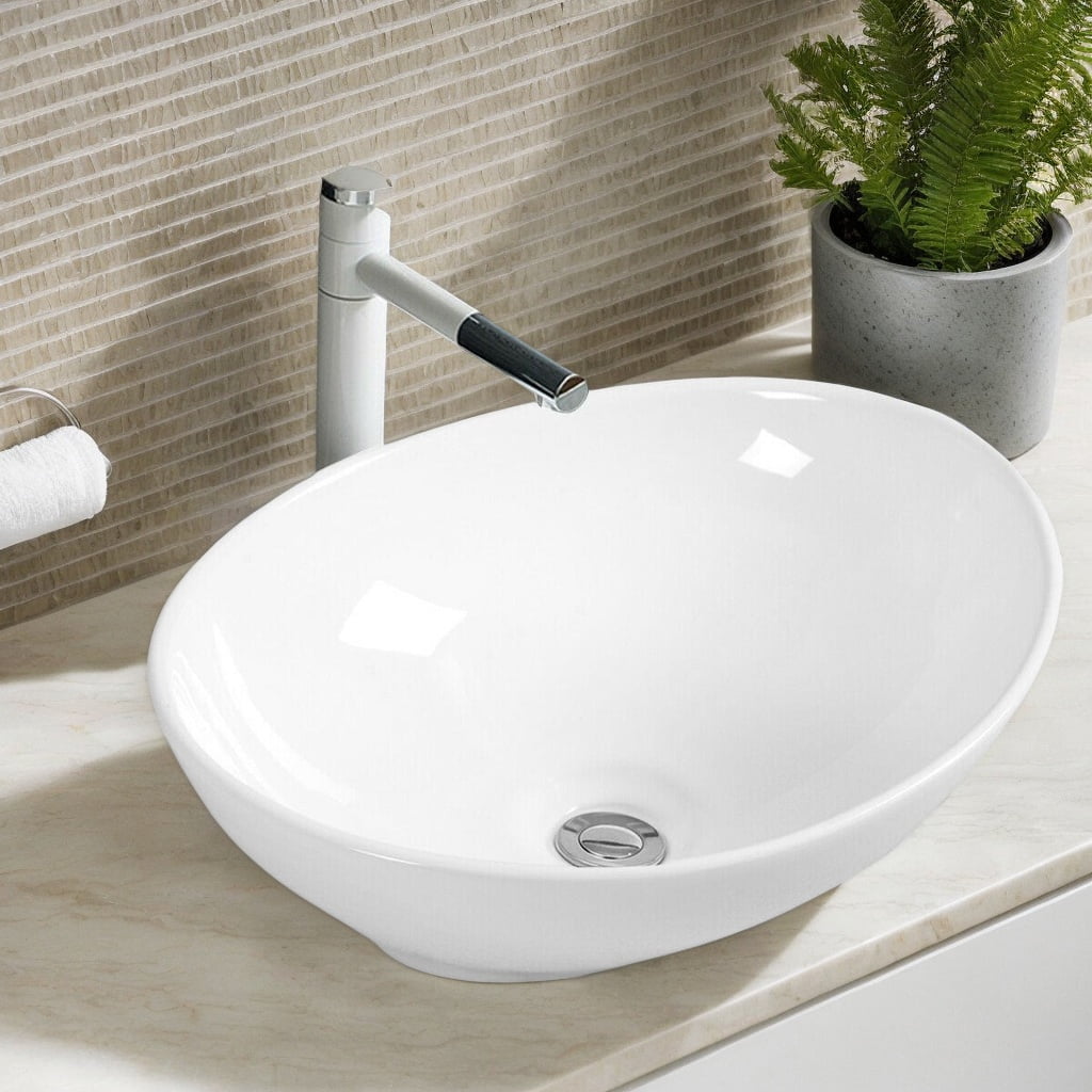 Resenkos Oval Bathroom Basin Ceramic Vessel Sink, Small Sink for ...