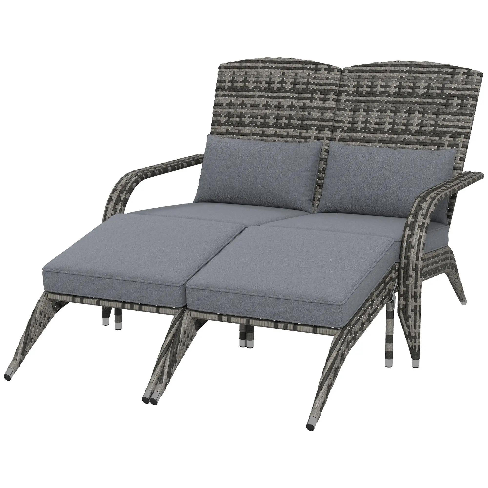 Resenkos PE Rattan Adirondack 2-Person Chair, Cushioned & Footrest ...
