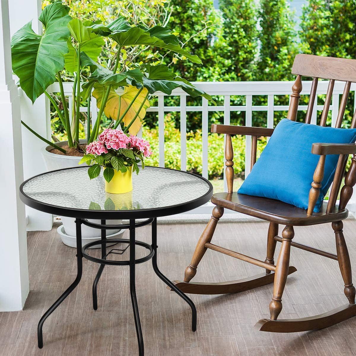 Resenkos Patio Glass Table, Outdoor Round Dining Table for Garden Yard ...