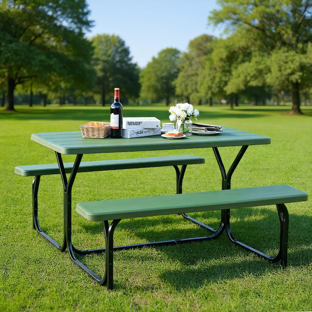 Resenkos Picnic Table Bench Set for Outdoor Camping -Green for Patio ...