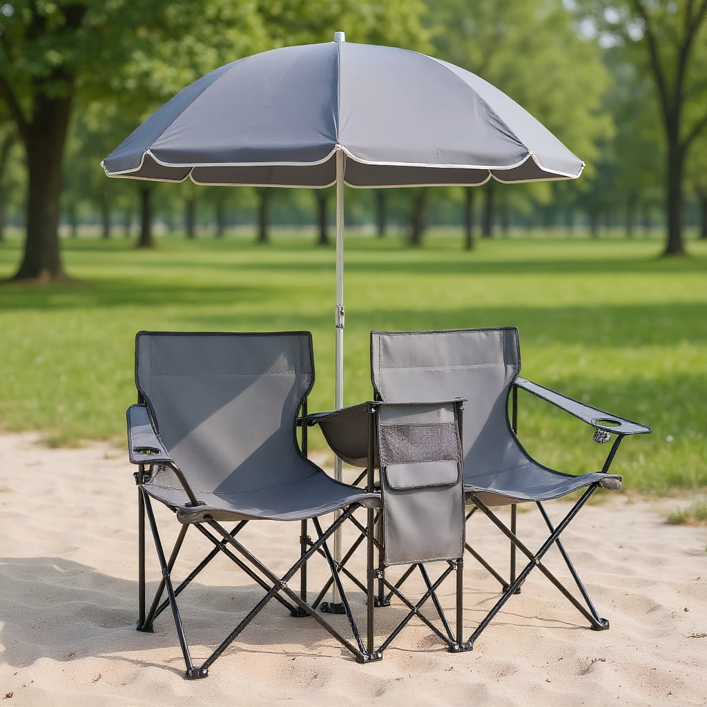 Resenkos Portable Folding Double Picnic Chair with Umbrella, Cooler Bag ...