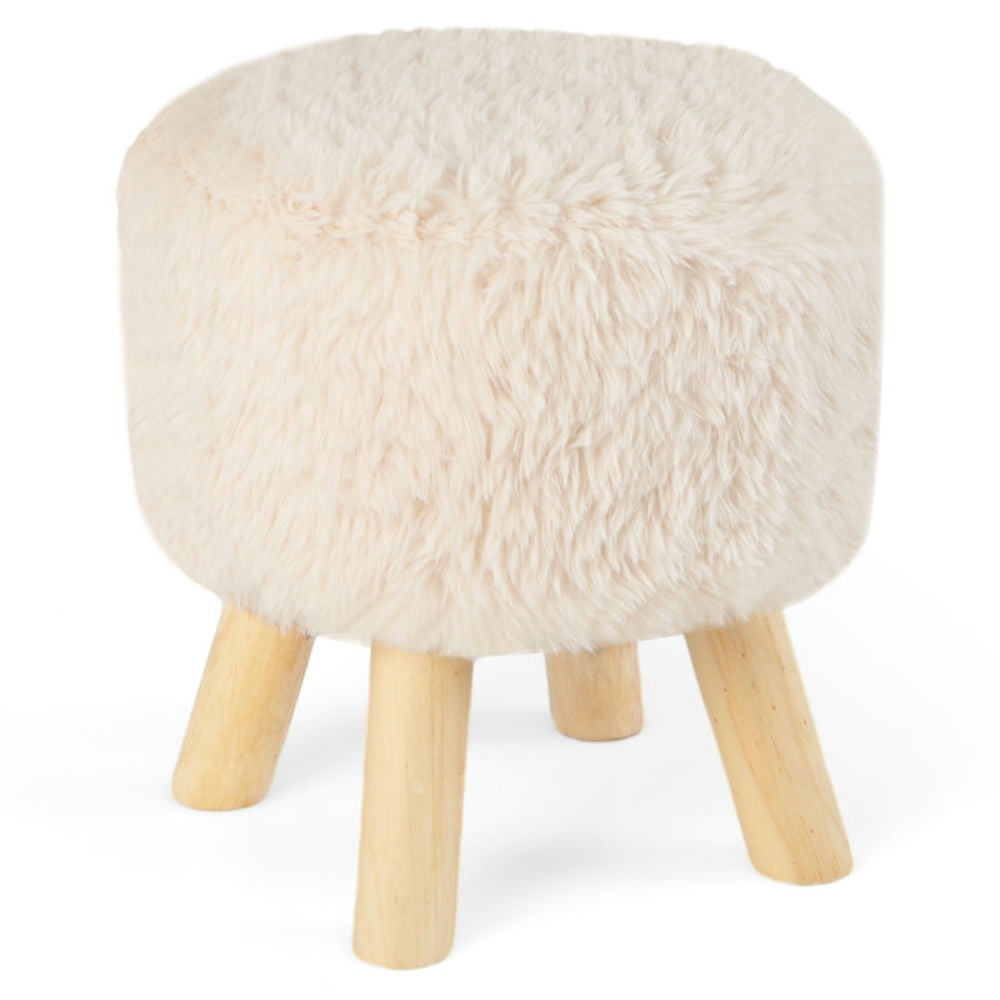 Resenkos Round Footstool Ottoman Faux Fur Footrest with Padded Seat and ...