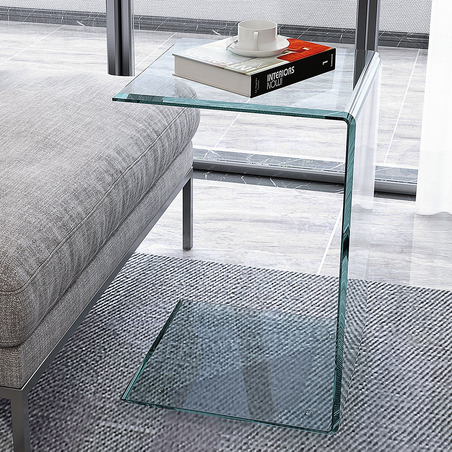 Resenkos Rounded Edges Tempered Glass Accent End Side Table for Living ...