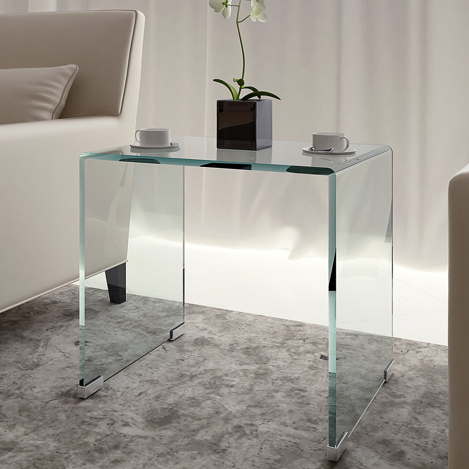 Resenkos Modern Tempered Glass End Side Table with Rounded Edges for ...