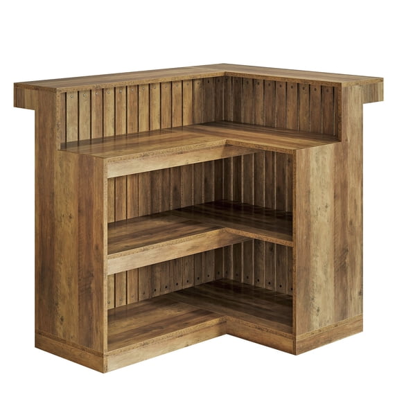 Resenkos Rustic Wood Corner Bar Table - L-Shaped Home Pub Counter Set ...