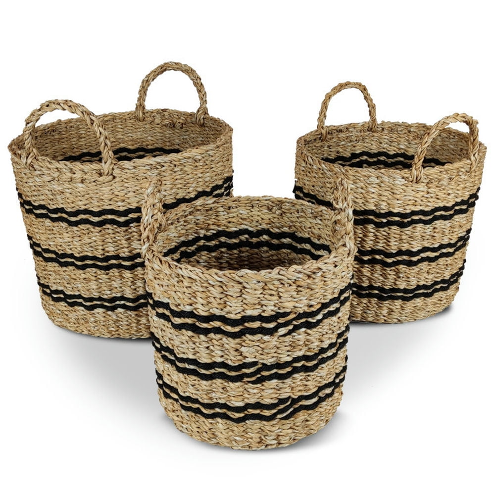 Resenkos Seagrass Basket Set of 3 Stackable Storage Bins with Handles ...
