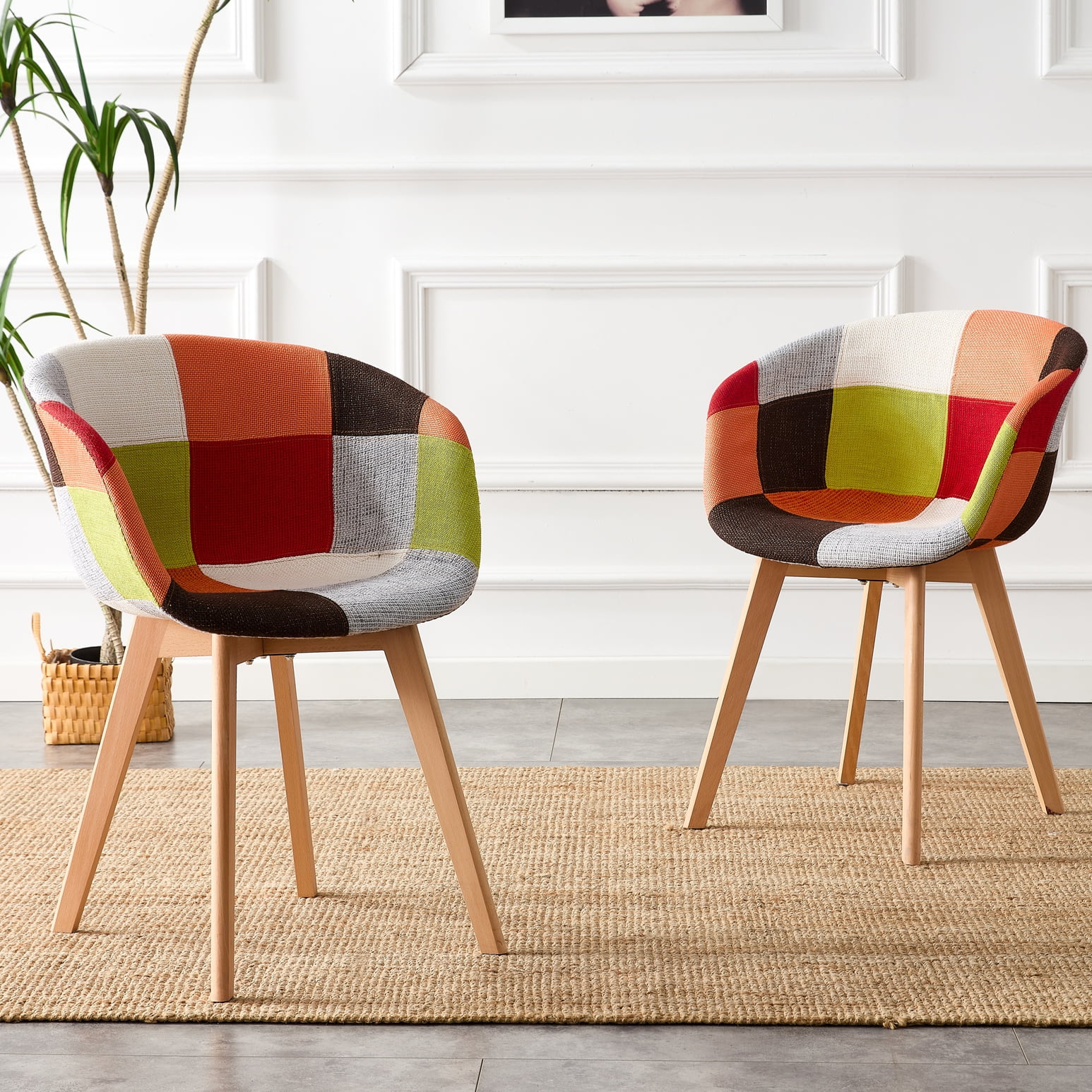 Resenkos Set for 2 Modern Patchwork Upholstered Dining Chairs, Club ...