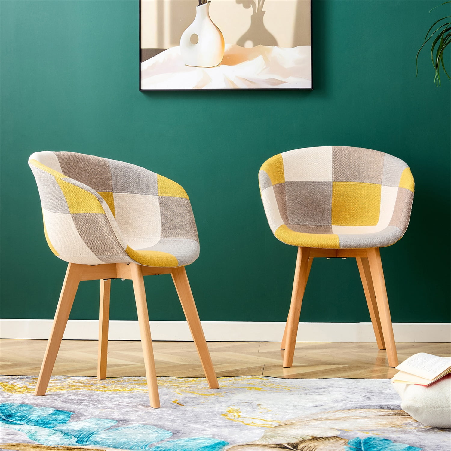 Resenkos Set for 2 Modern Patchwork Upholstered Dining Chairs, Club ...