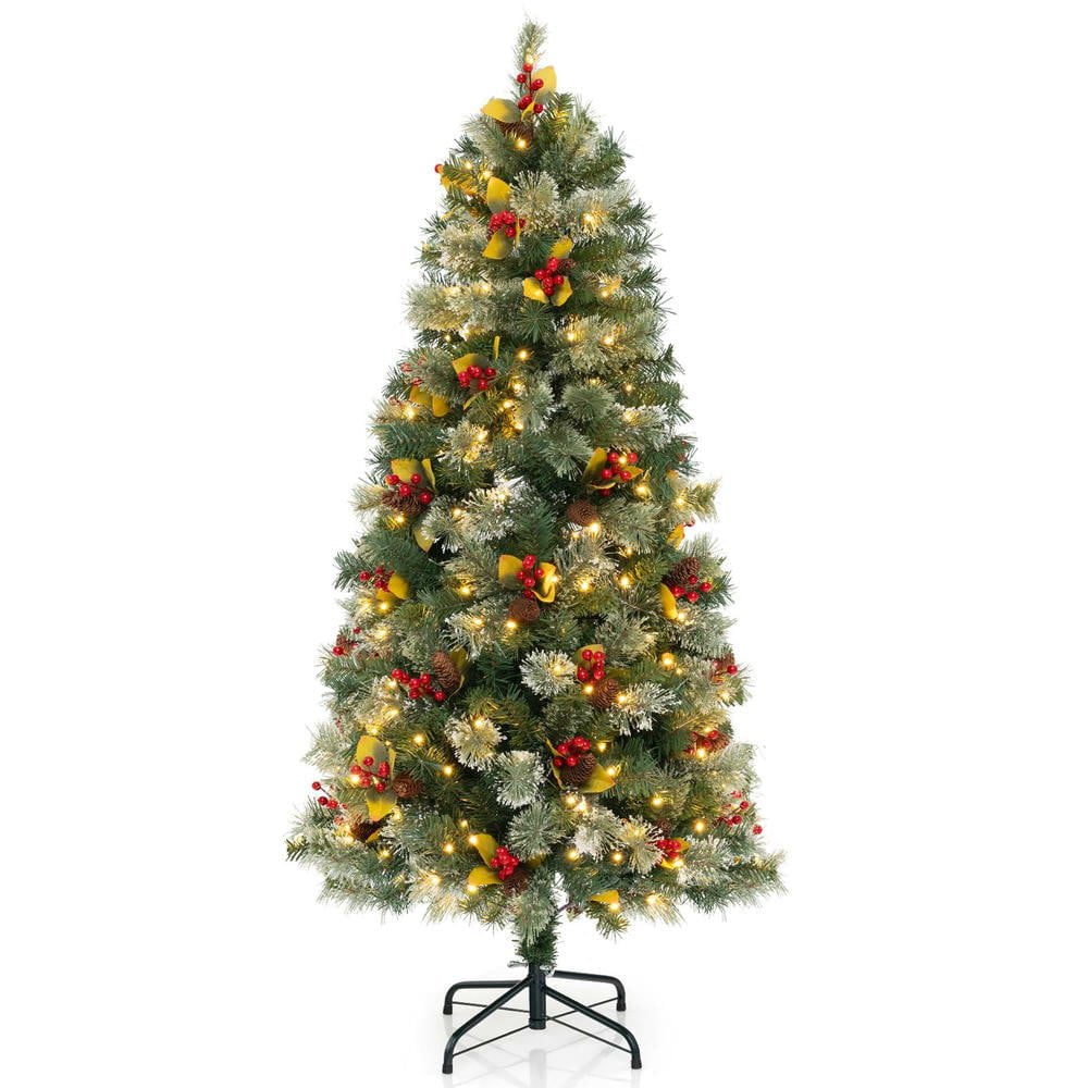 Resenkos Small 5-Ft Pre-Lit Artificial Christmas Tree - 453 PVC & Pine ...