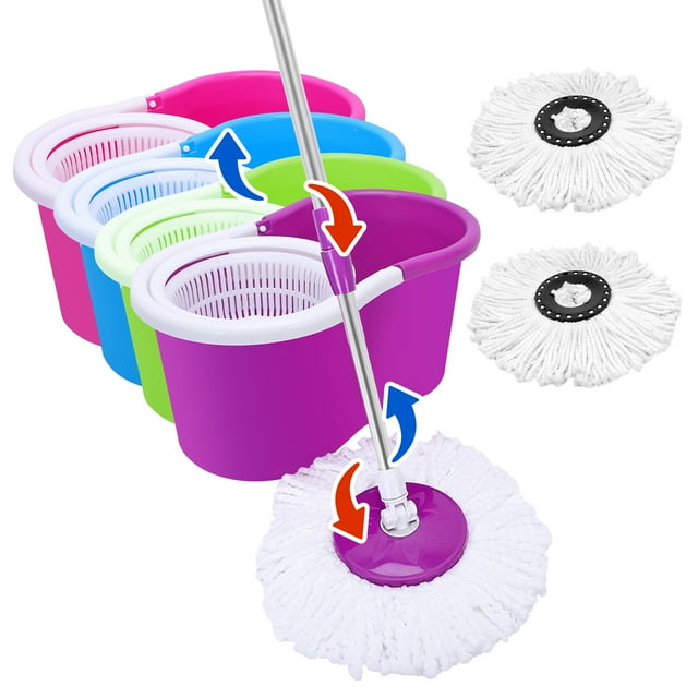 Resenkos Spin Mop System - 360° Wringing, Stackable, 2 Washable Mop ...
