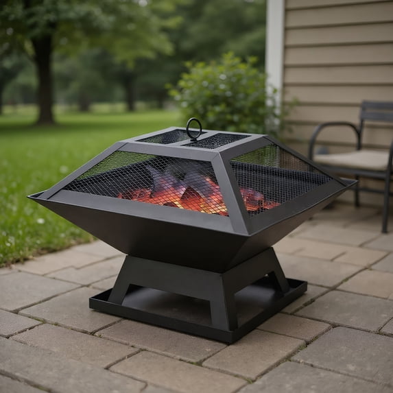 Resenkos Square Small Fire Pit BBQ Party Portable Fire Pit，Compact ...