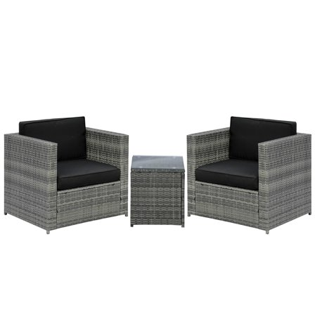 Noble House Hayden 3-Piece Outdoor Wicker/Fabric Bistro Set in ...
