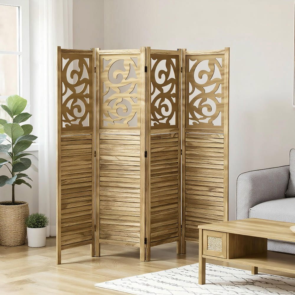 Resenkos Wooden 4-Panel Double Hinged Privacy Screen Divider for Home ...