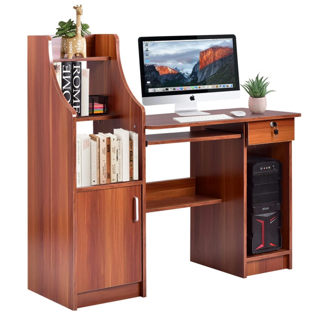 Resenkos Wooden Computer Desk with Storage Cabinet and Drawer, Home ...