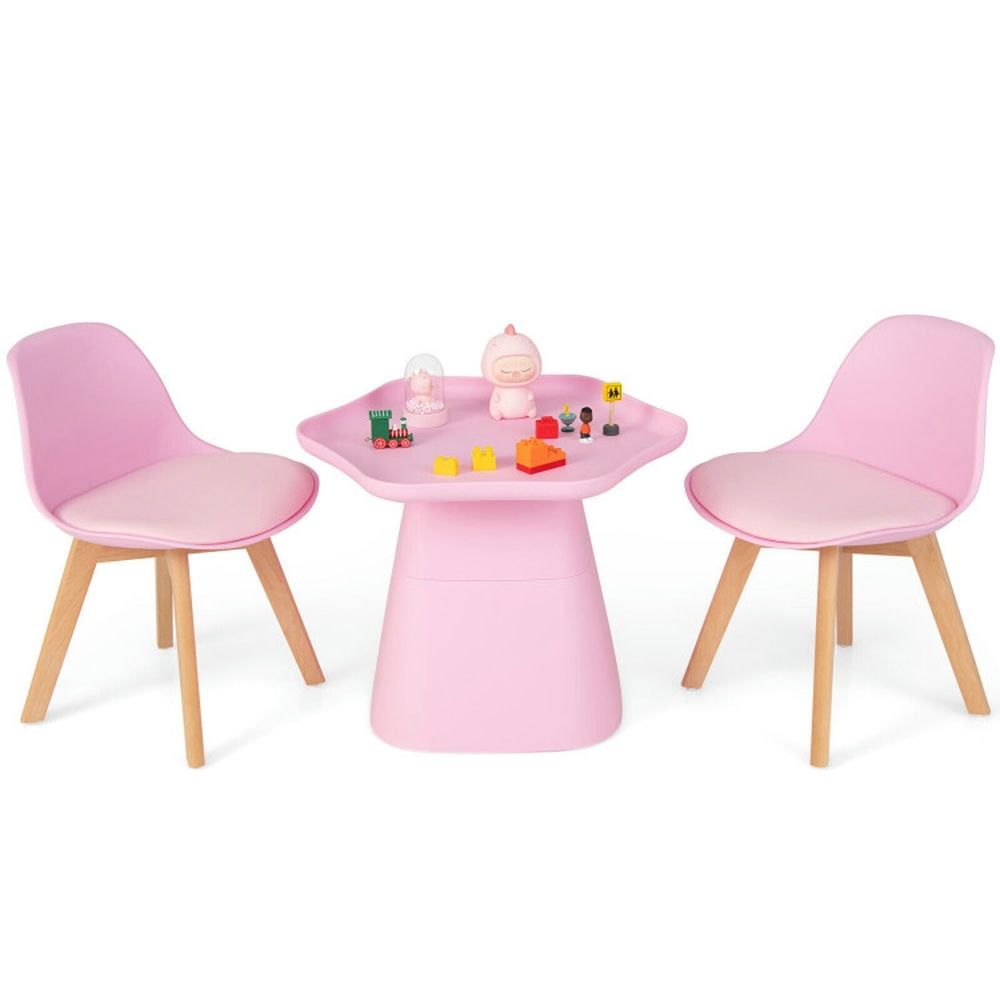 Resenkos Wooden Kids Activity Table and Chairs Set with Padded Seat ...