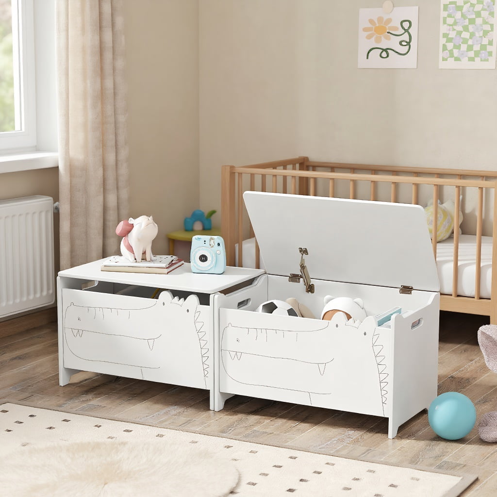Resenkos Wooden Kids Toy Box with Safety Hinge-White, Kids Toy Storage ...