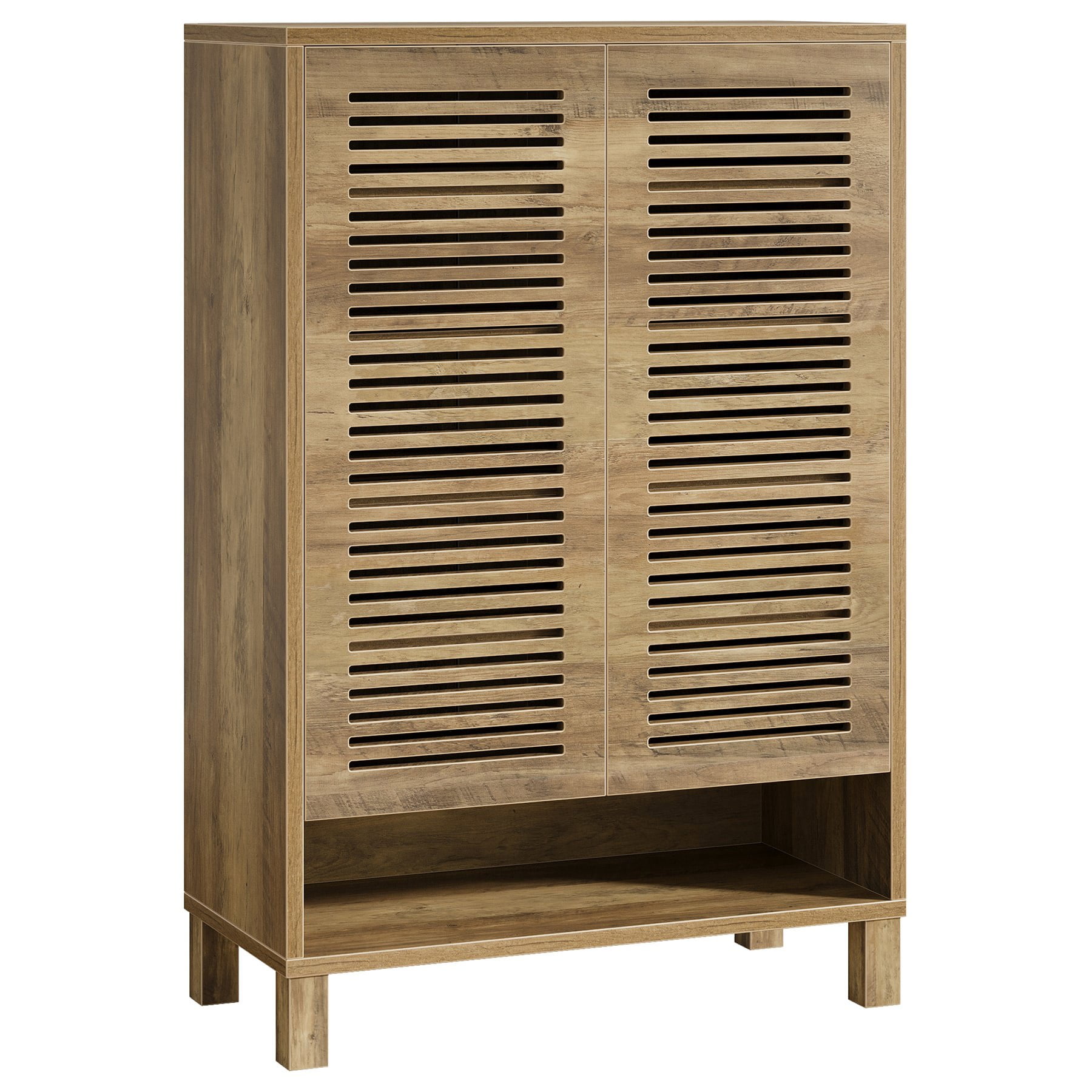 Resenkos Wooden Shoe Storage Cabinet - Slatted Door Entryway Organizer ...