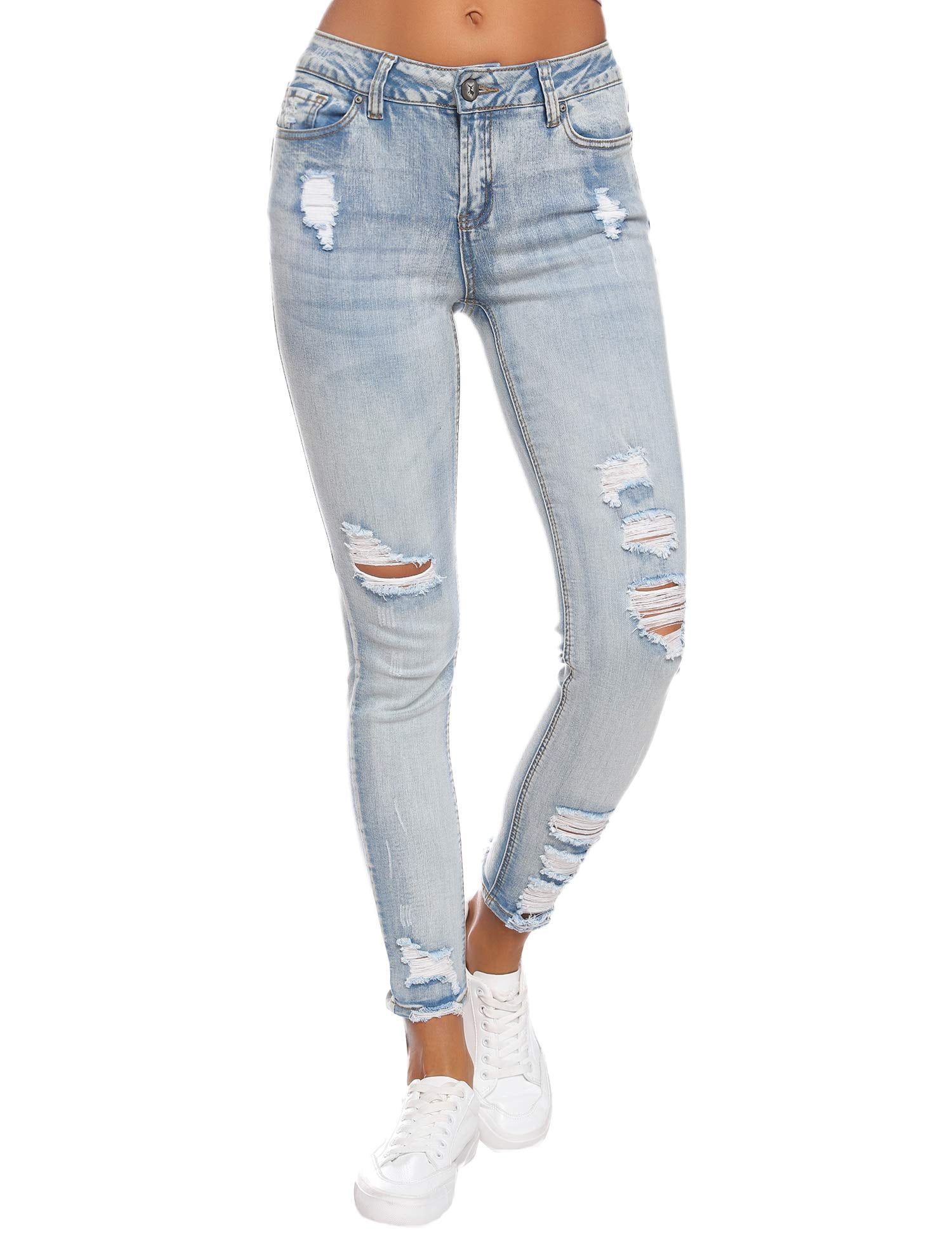 Resfeber Women's Ripped Boyfriend Jeans Stretch Capri Mom Jean with Hole SZ 8 - Walmart.com
