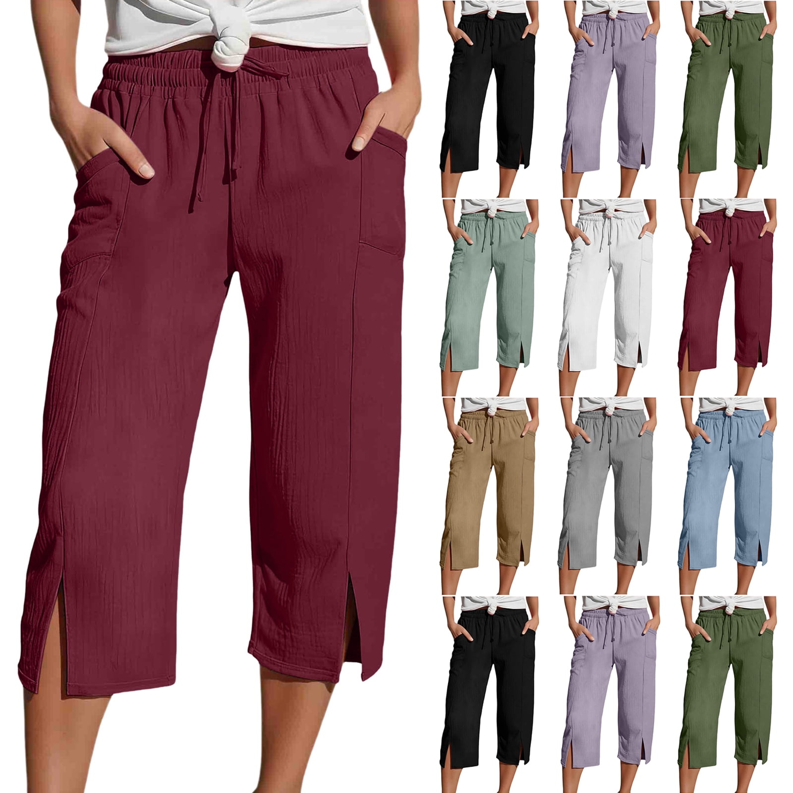 Resicozy Capris Pants for Women Cotton Linen Casual Summer Straight ...