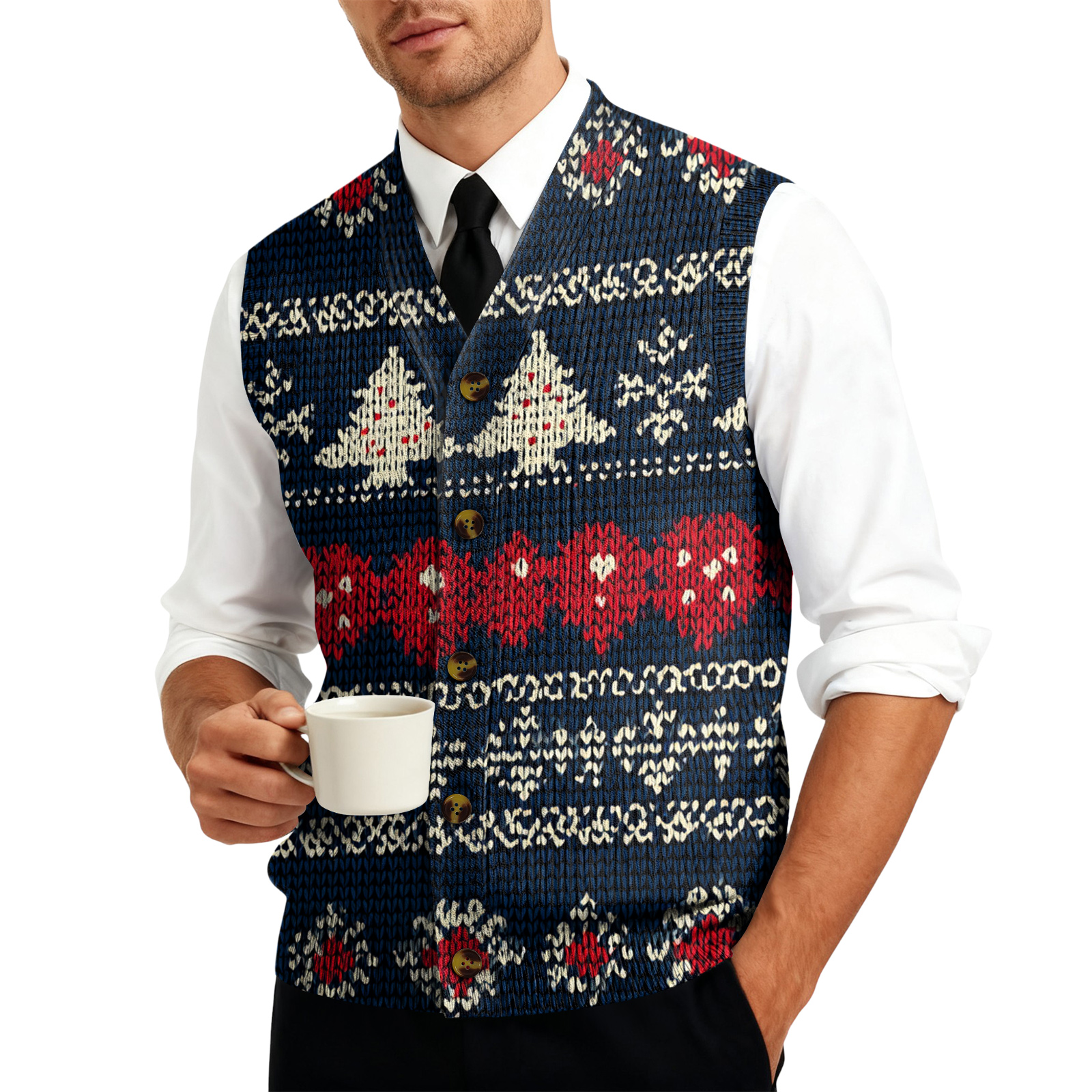 Resicozy Men's Christmas Sweater Vest V-Neck Casual Xmas Print ...