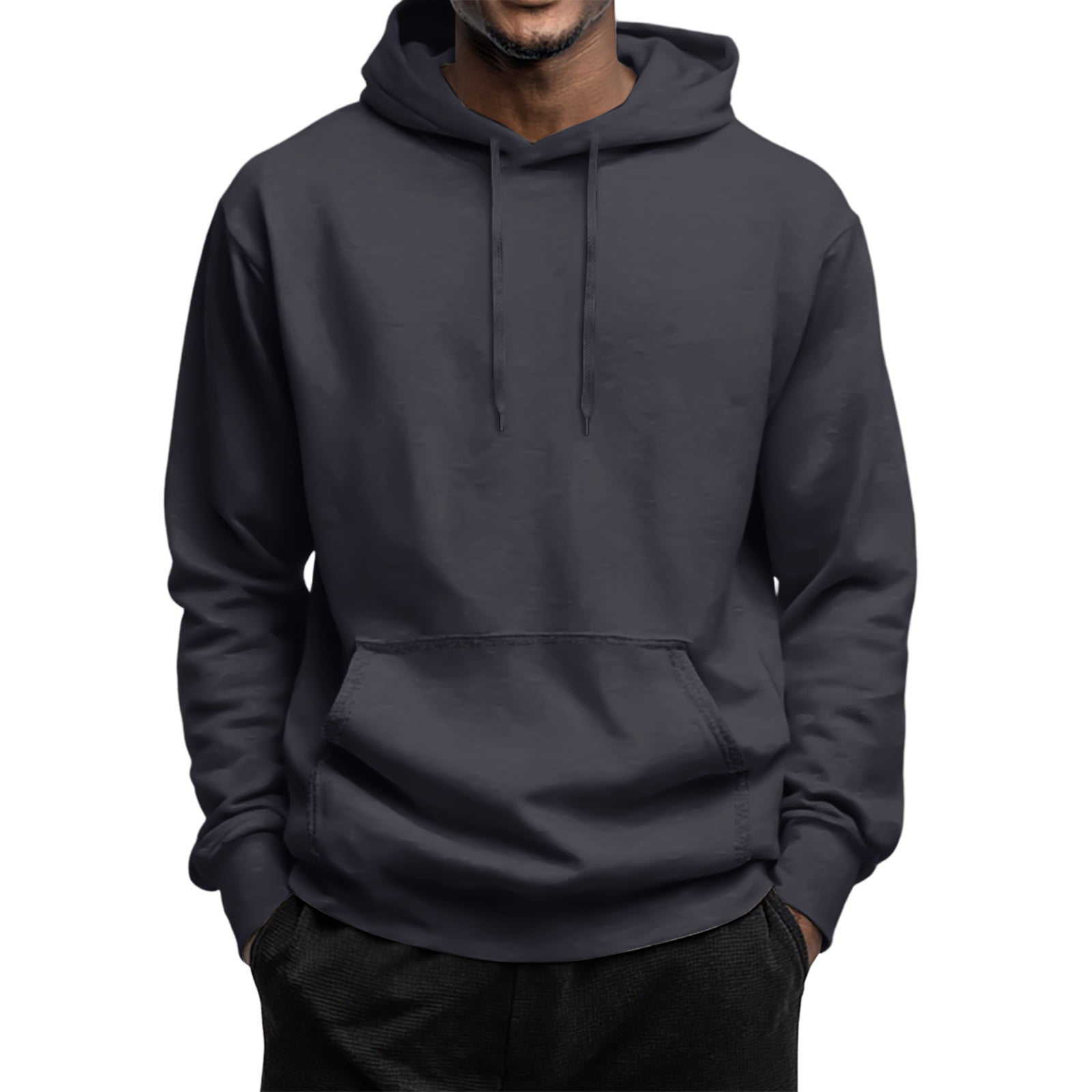 Resicozy Men's Fashion Pullover Hoodies Loose Fit Solid Color Soft ...