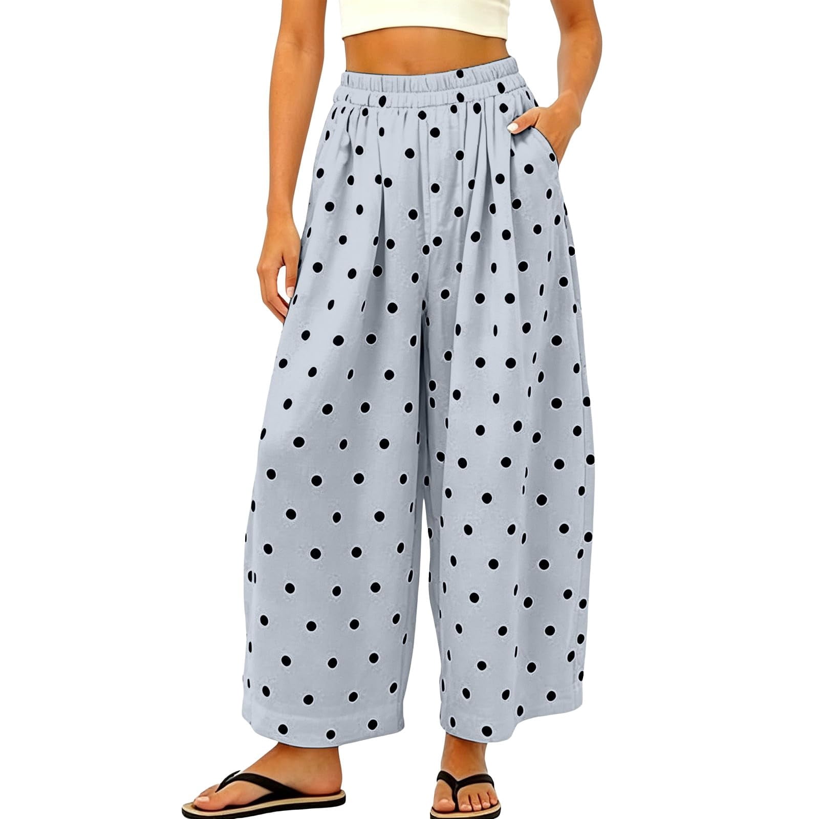 Resicozy Polka Dot Pants for Women 2026 Summer Boho Beach Elastic Waist ...
