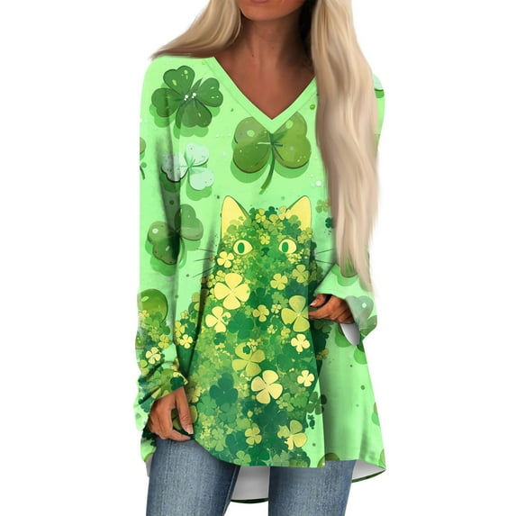 Resicozy St Patrick's Day Shirt for Women Funny Clover Graphic Long ...