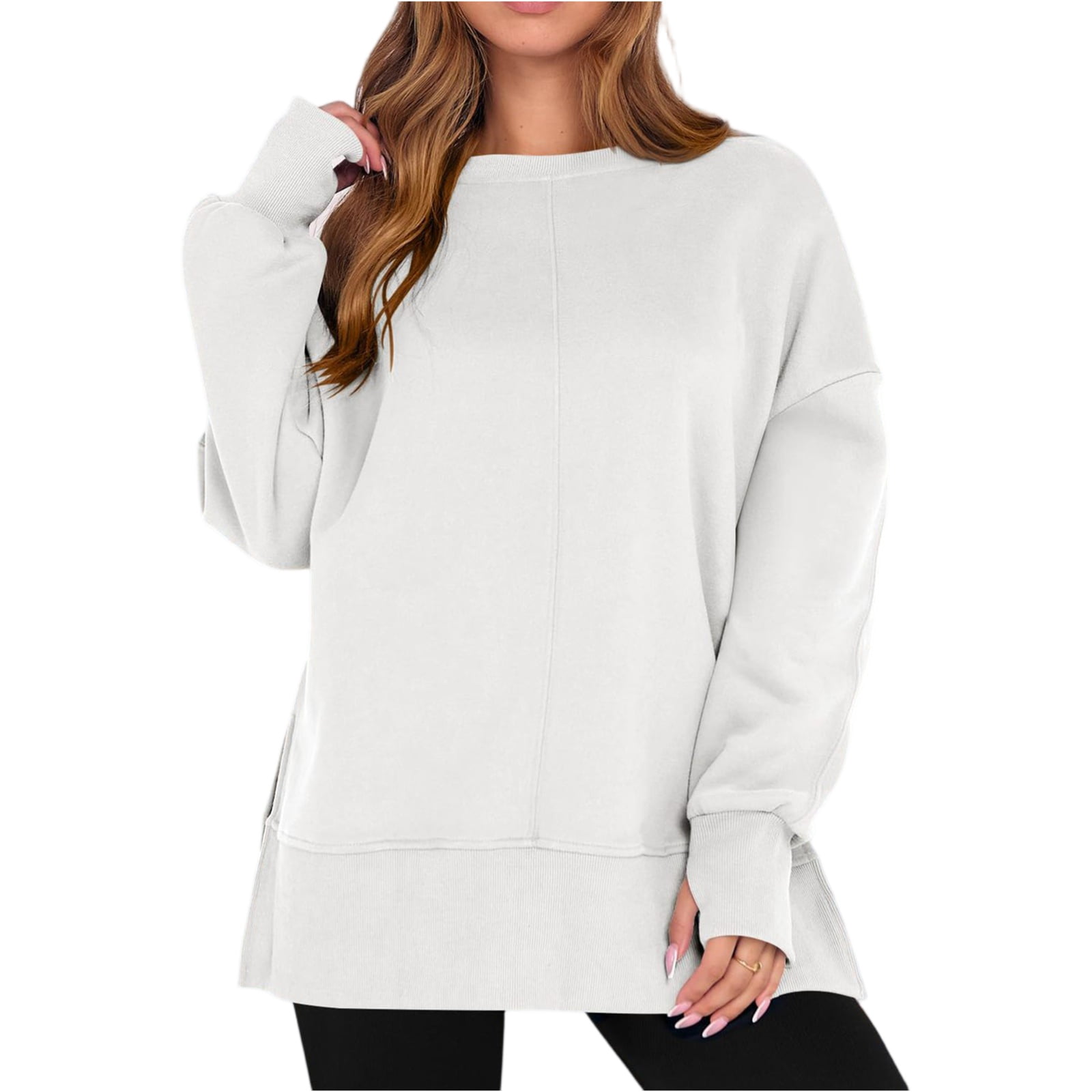 Resicozy Women Oversized Sweatshirts Solid Color Long Sleeve Crewneck ...