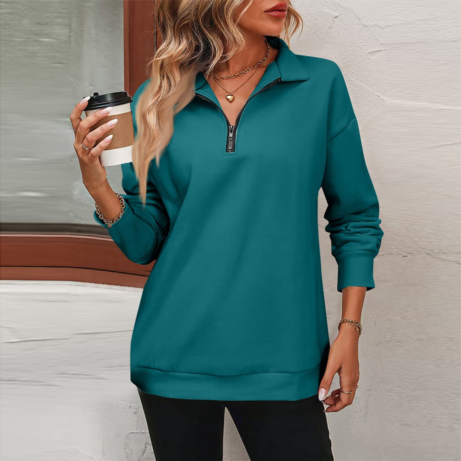 Resicozy Womens Zip-Up Dropped Shoulder Sweatshirt Quarter Zip up ...