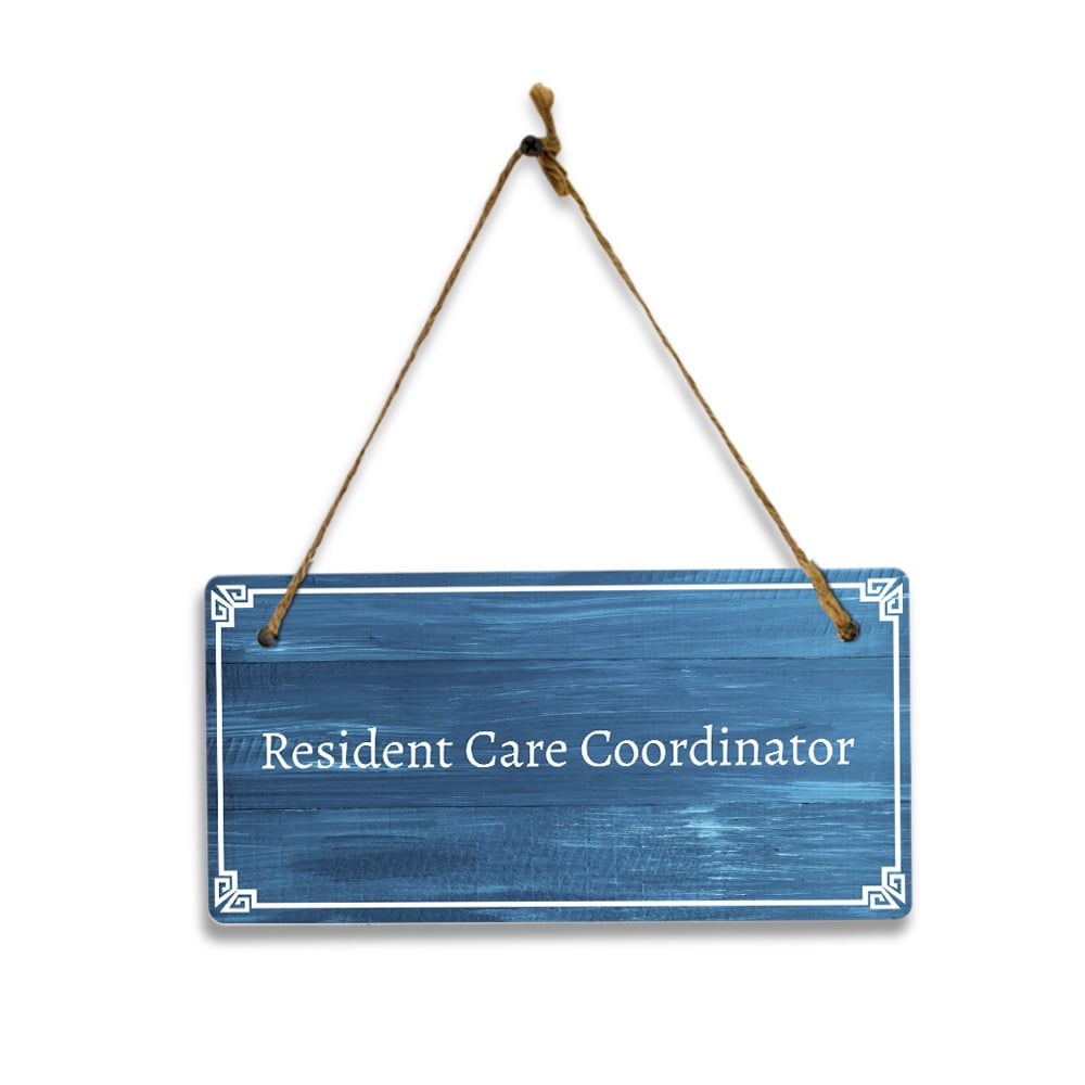 Resident Care Coordinator | Rustic Dark Blue Wood 5 x 10" Hanging Sign ...