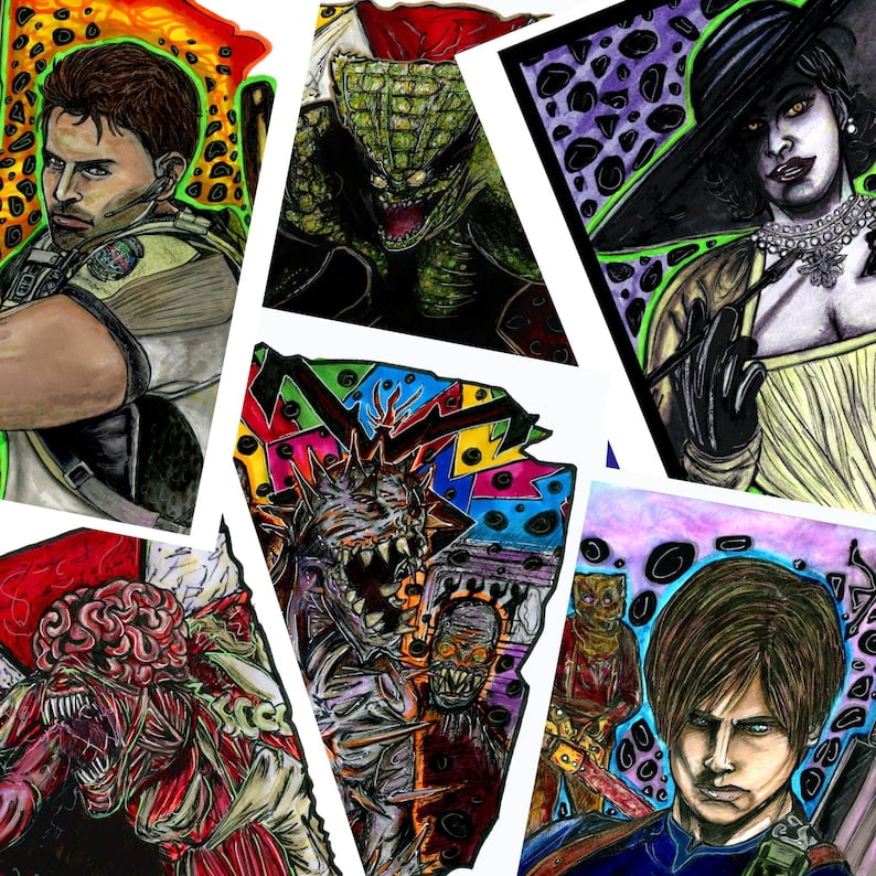 Resident Evil Inspired Horror Game Character Collage Poster Colorful ...