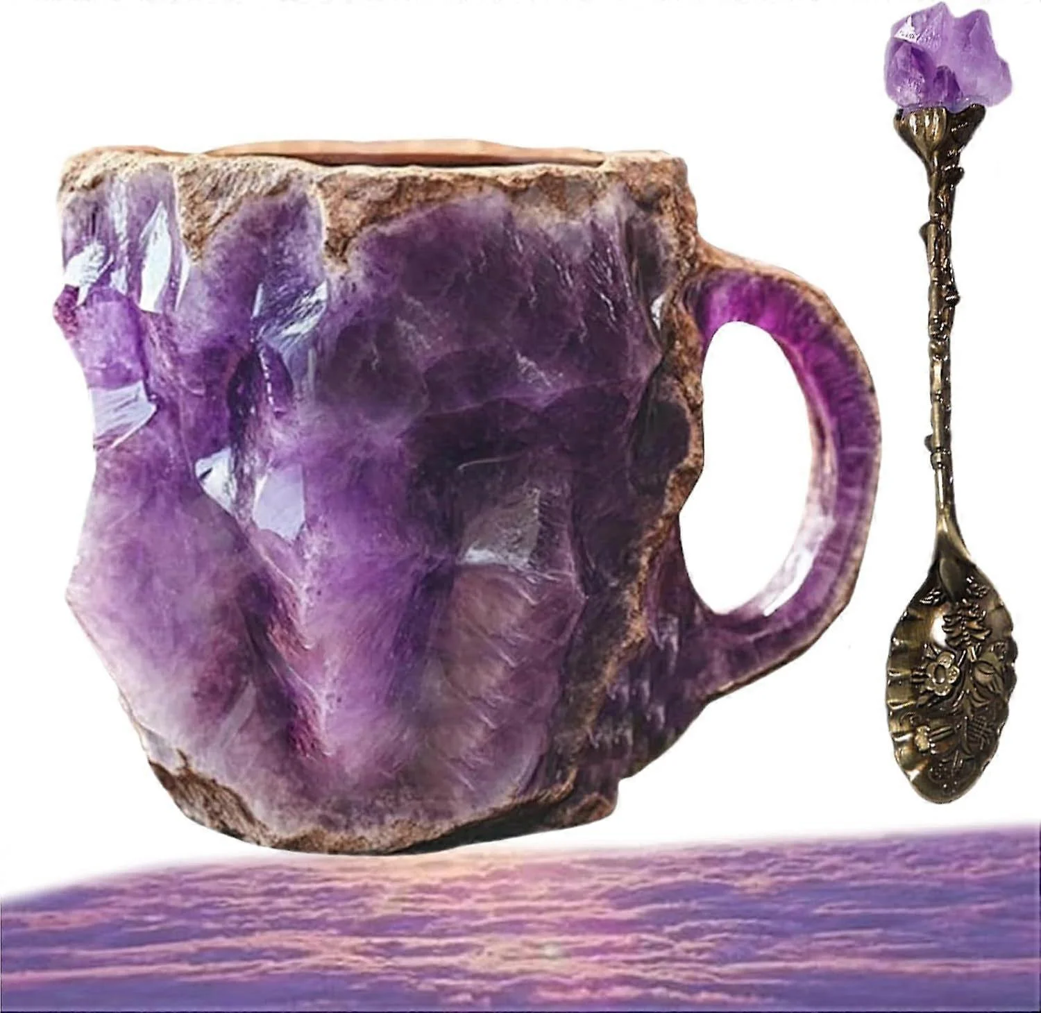 Resin Amethyst Mineral Crystal Coffee Mug - 3D Unique Gemstone-Like Mug ...