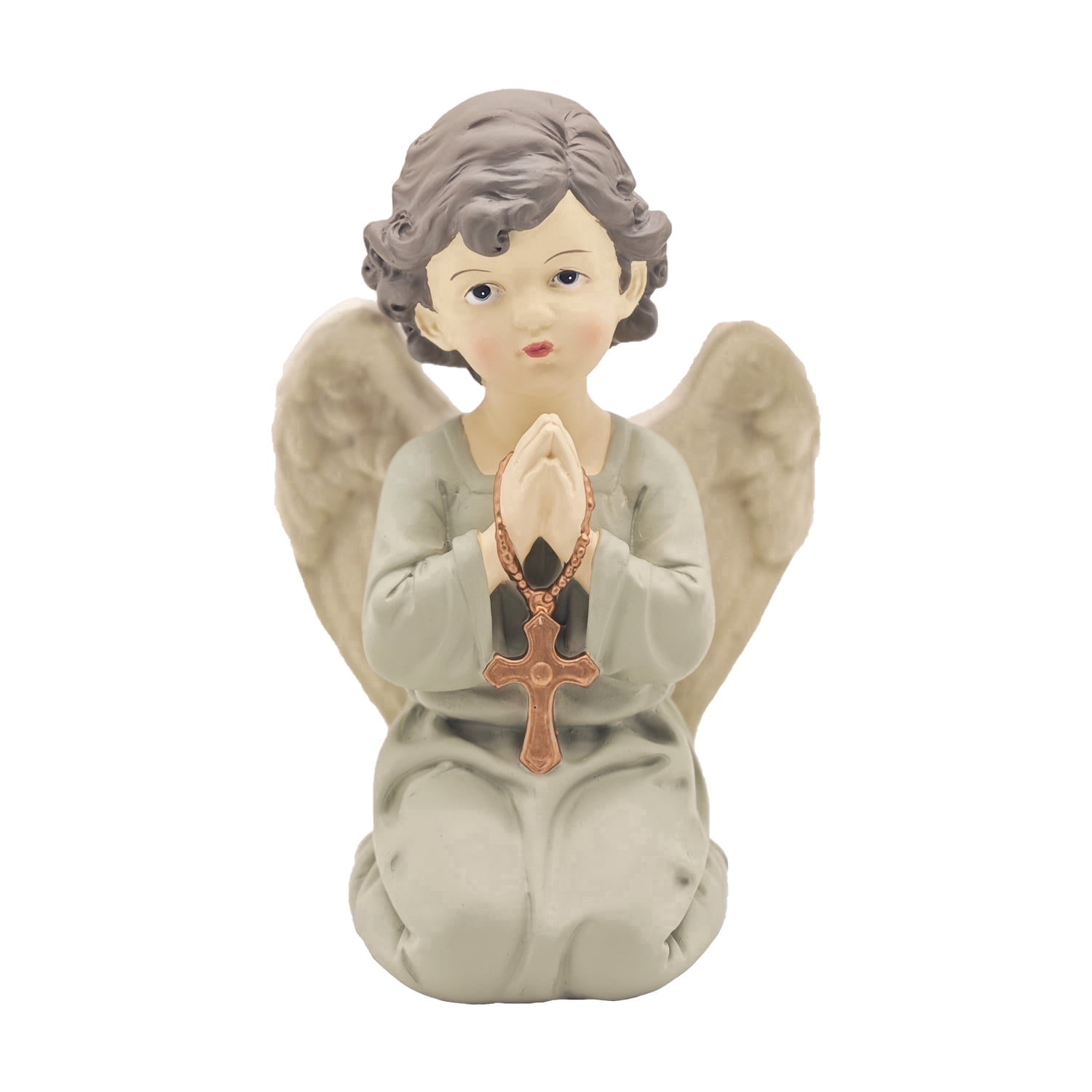 Resin Angel Figurine – Kneeling Praying Angel with Cross, Religious ...