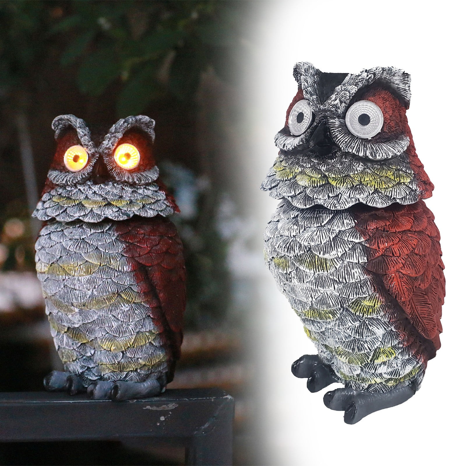 Resin Animal Owl Solar Light Seasonal Sales, Red Sun Owl Ornament with ...