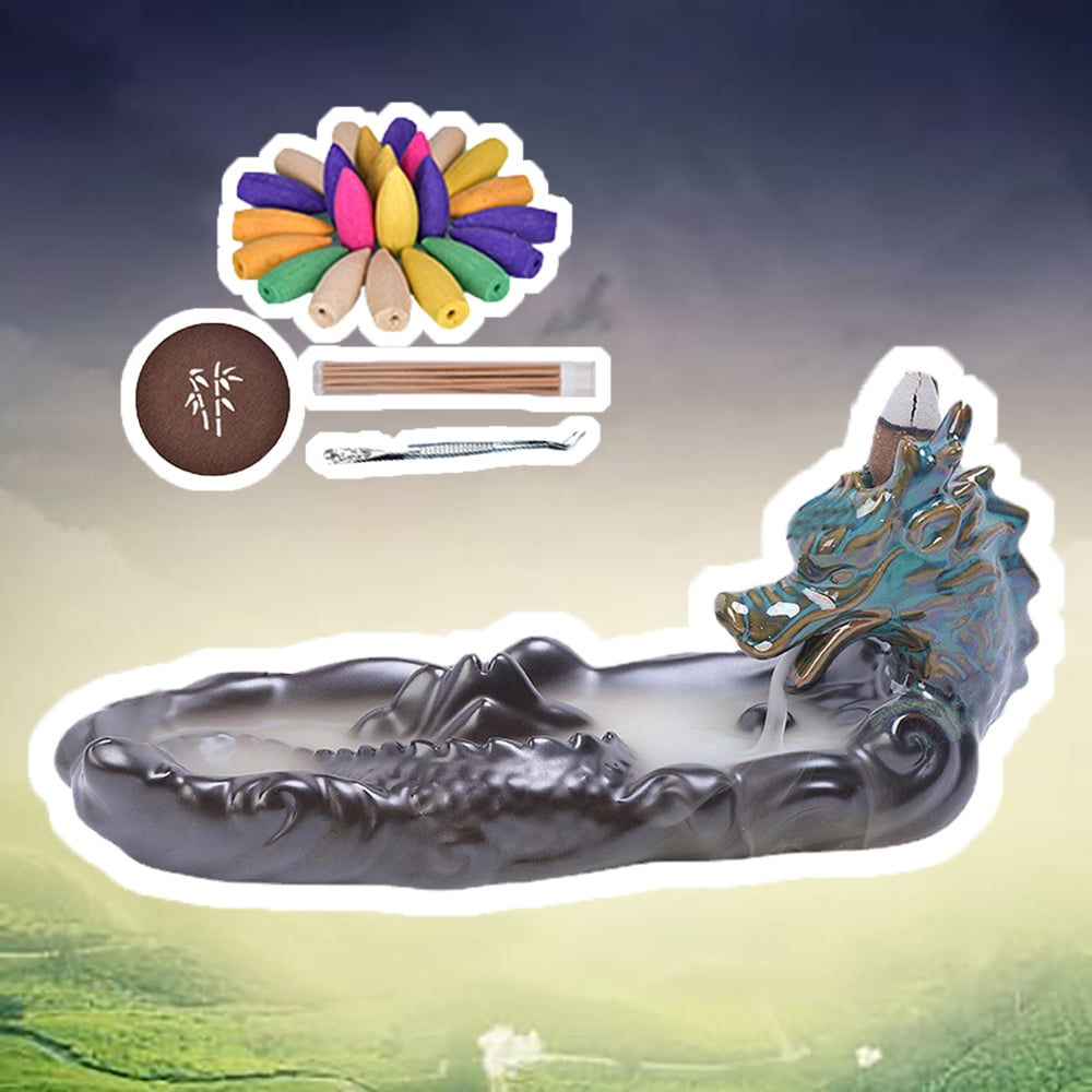 Resin Backflow Incense Burner, Dragon Incense Burner Holder, with 20 ...