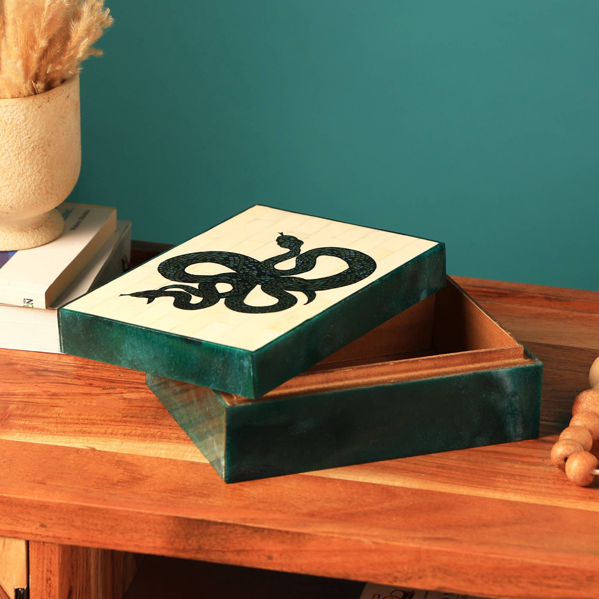 Expobazaar Resin Base, Bone Lid Box with Snake Motif - Walmart.com
