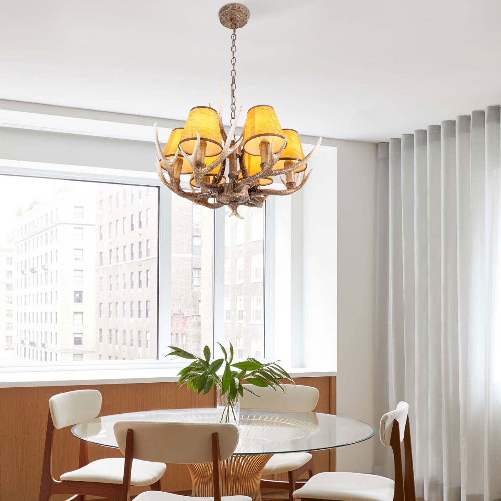 Resin Brown Antler Chandelier Pendant Lamp Hanging Light Deer Horn ...