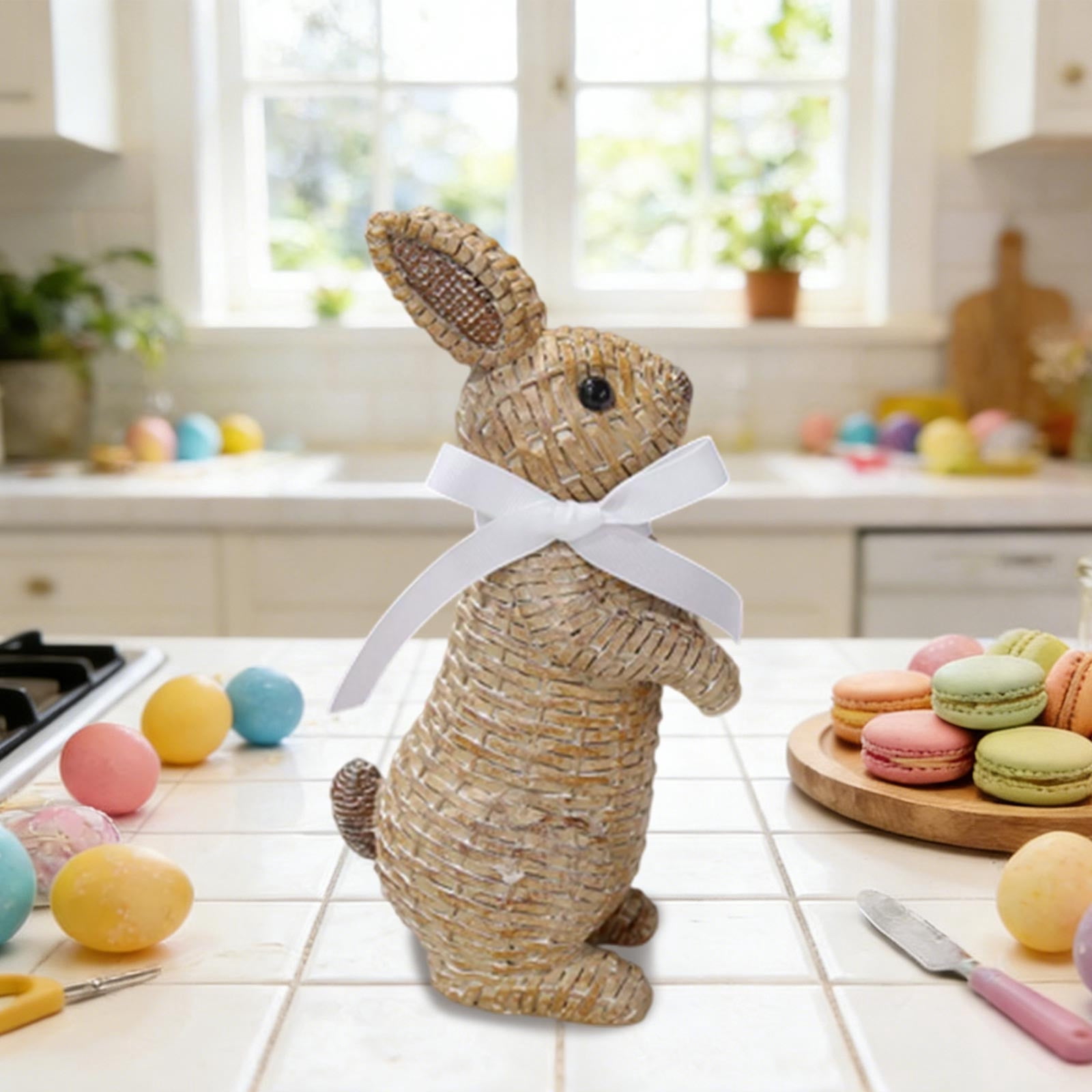 Resin Bunny Figurine, Yrmaups Resin Bunny Figurine, Woven Rattan Effect ...