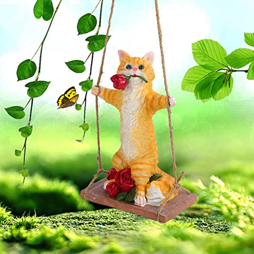 Resin Cat Statue, Resin Swinging Cat Simulation Animal Model Figurine ...